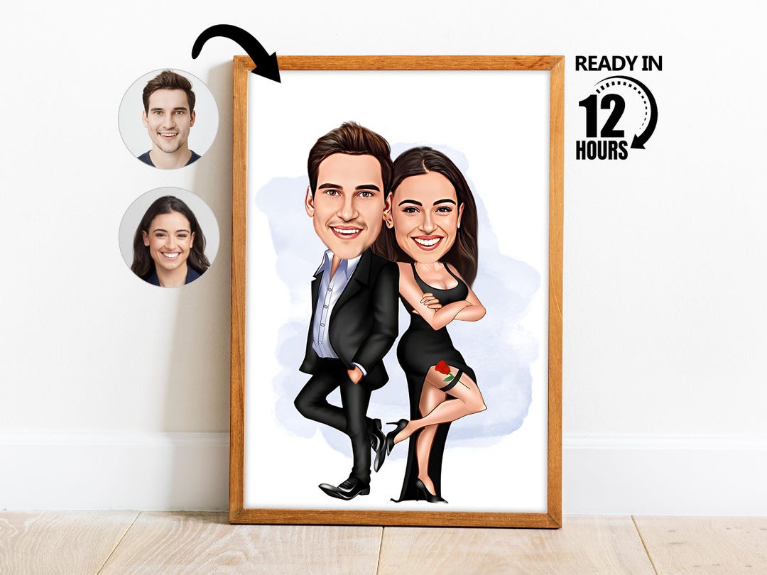 Custom Couple Cartoon Portrait, Personalized Mr & Mrs Smith Caricature ...