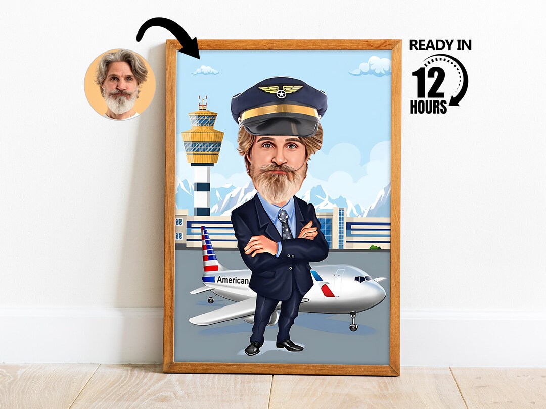 Custom Pilot Cartoon Portrait, Pilot Portrait,pilot Gift,pilot ...