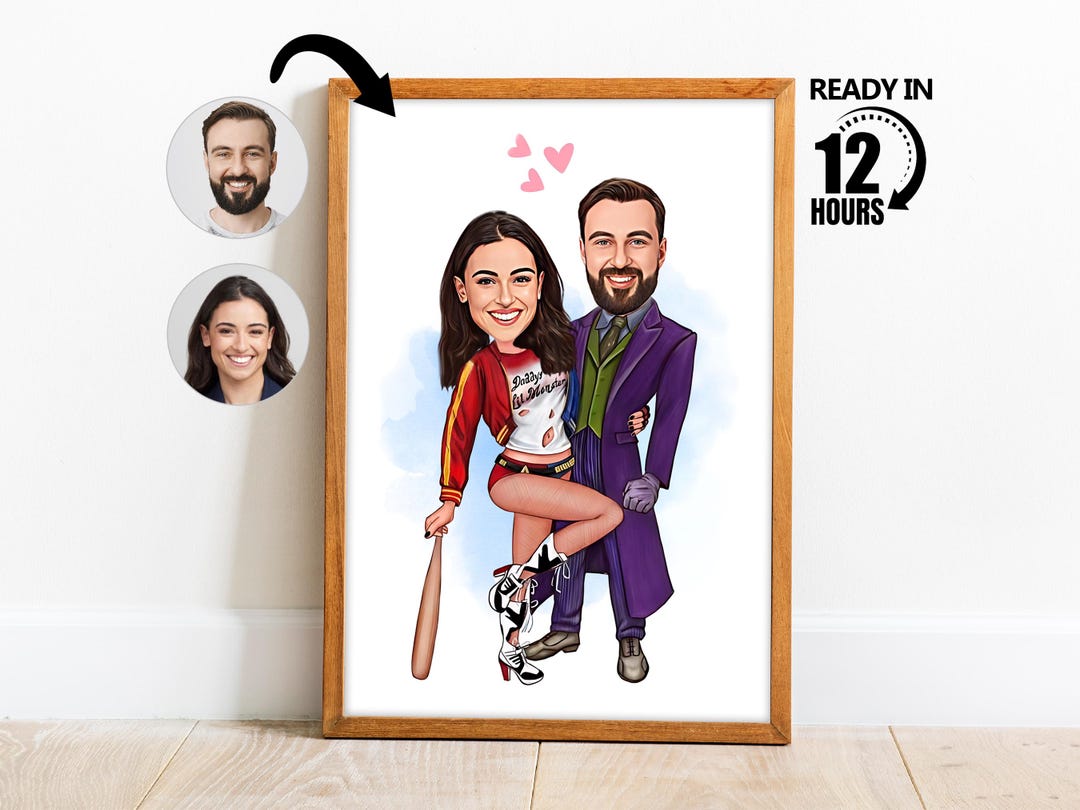 Custom Couple Cartoon Portrait, Custom Superhero Caricature Drawing ...