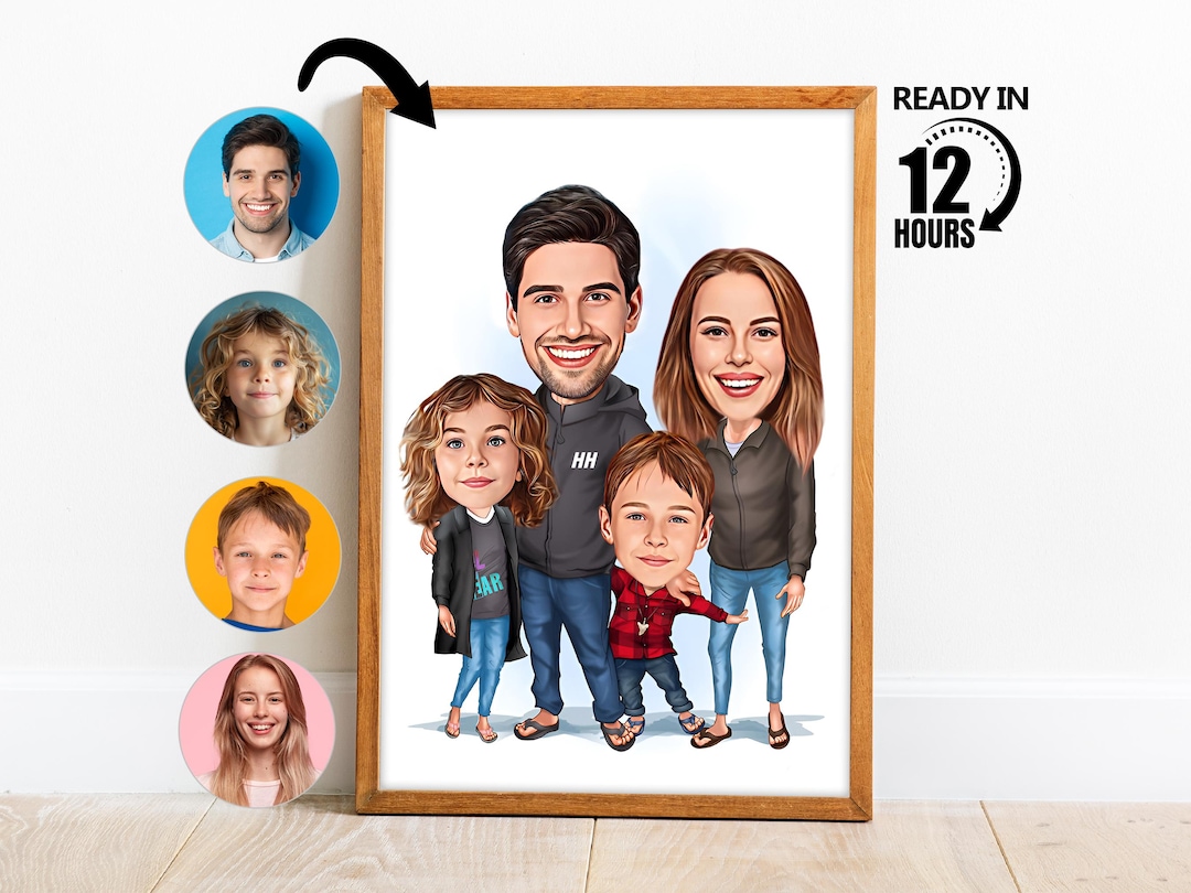 Custom Family Cartoon Portrait, Custom Family Portrait, Personalized ...