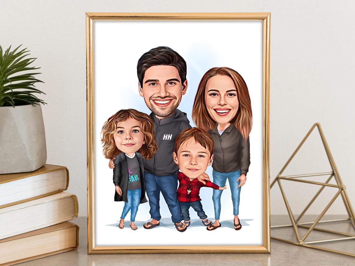 Custom Family Cartoon Portrait, Custom Family Portrait, Personalized ...