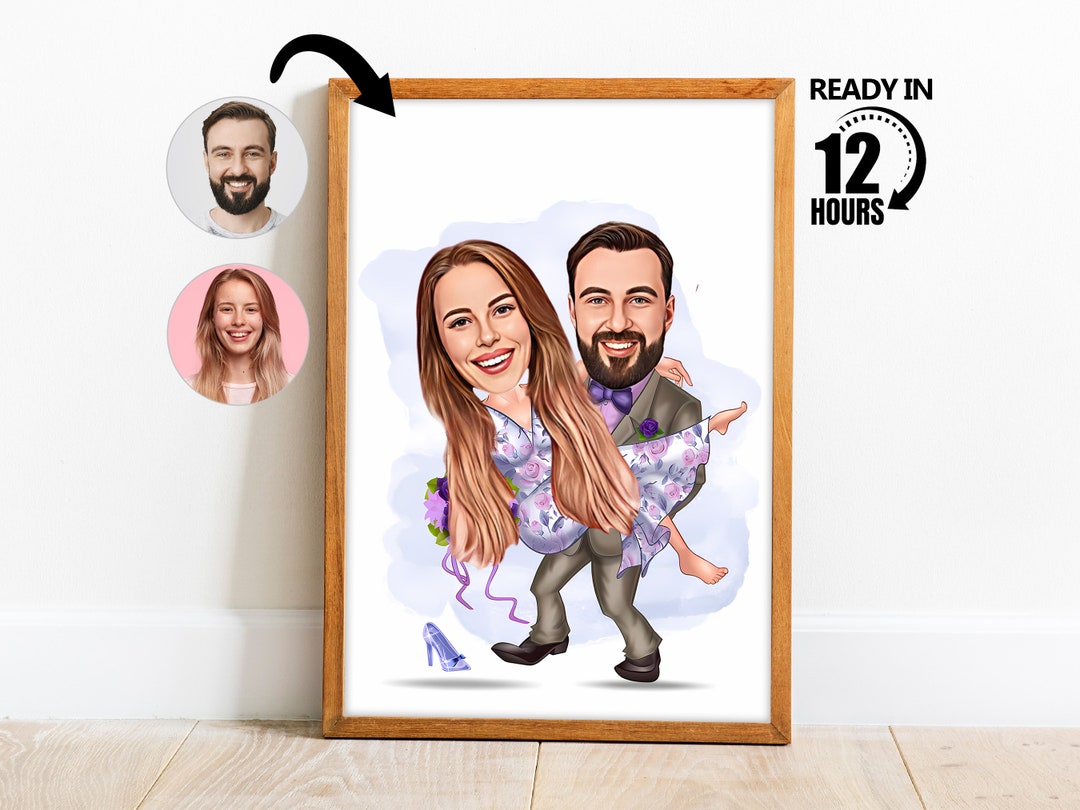 Custom Couple Cartoon Portrait, Couple Portrait, Couple Caricature ...