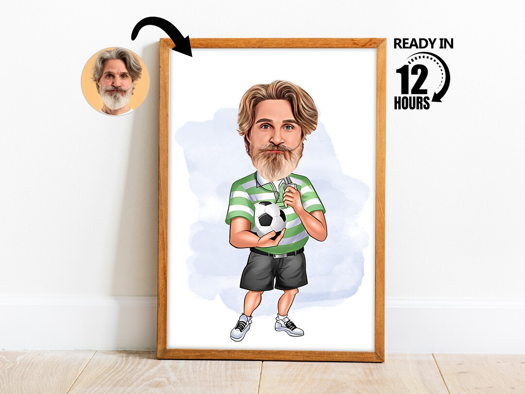 Custom Soccer Coach Cartoon Portrait, Custom Soccer Coach Caricature ...