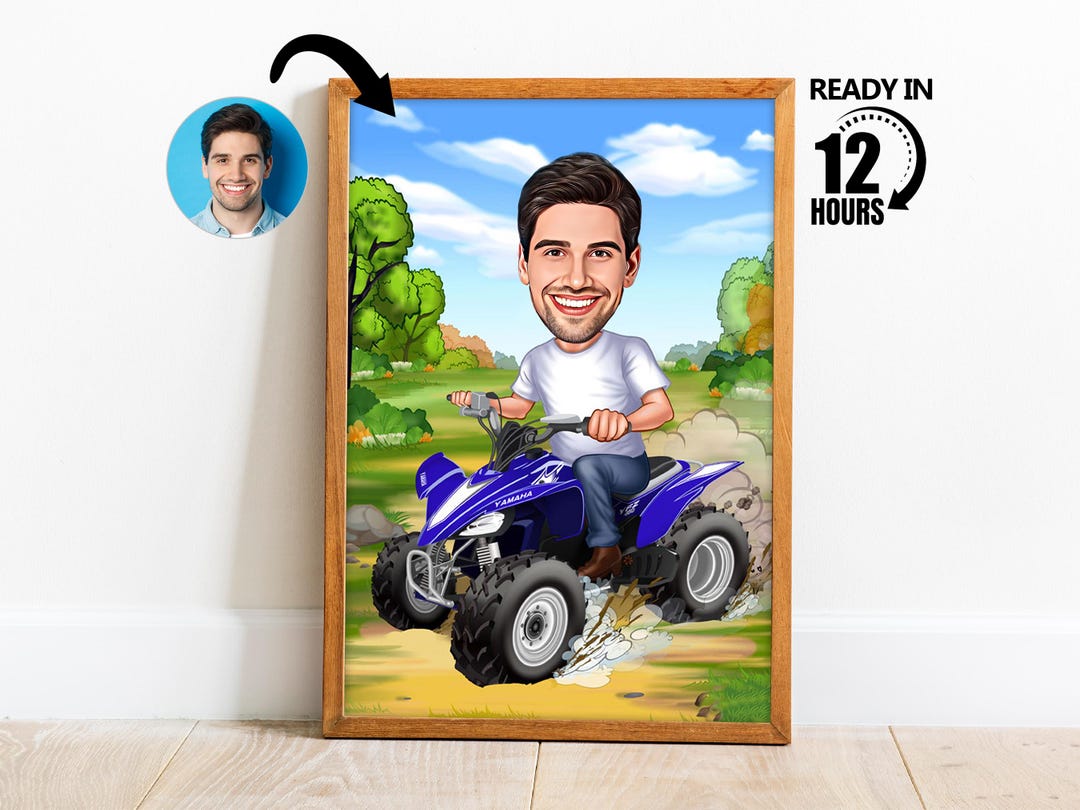 Custom ATV Rider Cartoon Portrait, Personalized Quad Bike Drawing, ATV ...