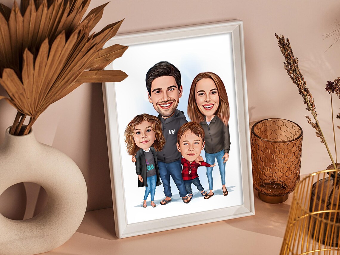 Custom Family Cartoon Portrait, Custom Family Portrait, Personalized ...