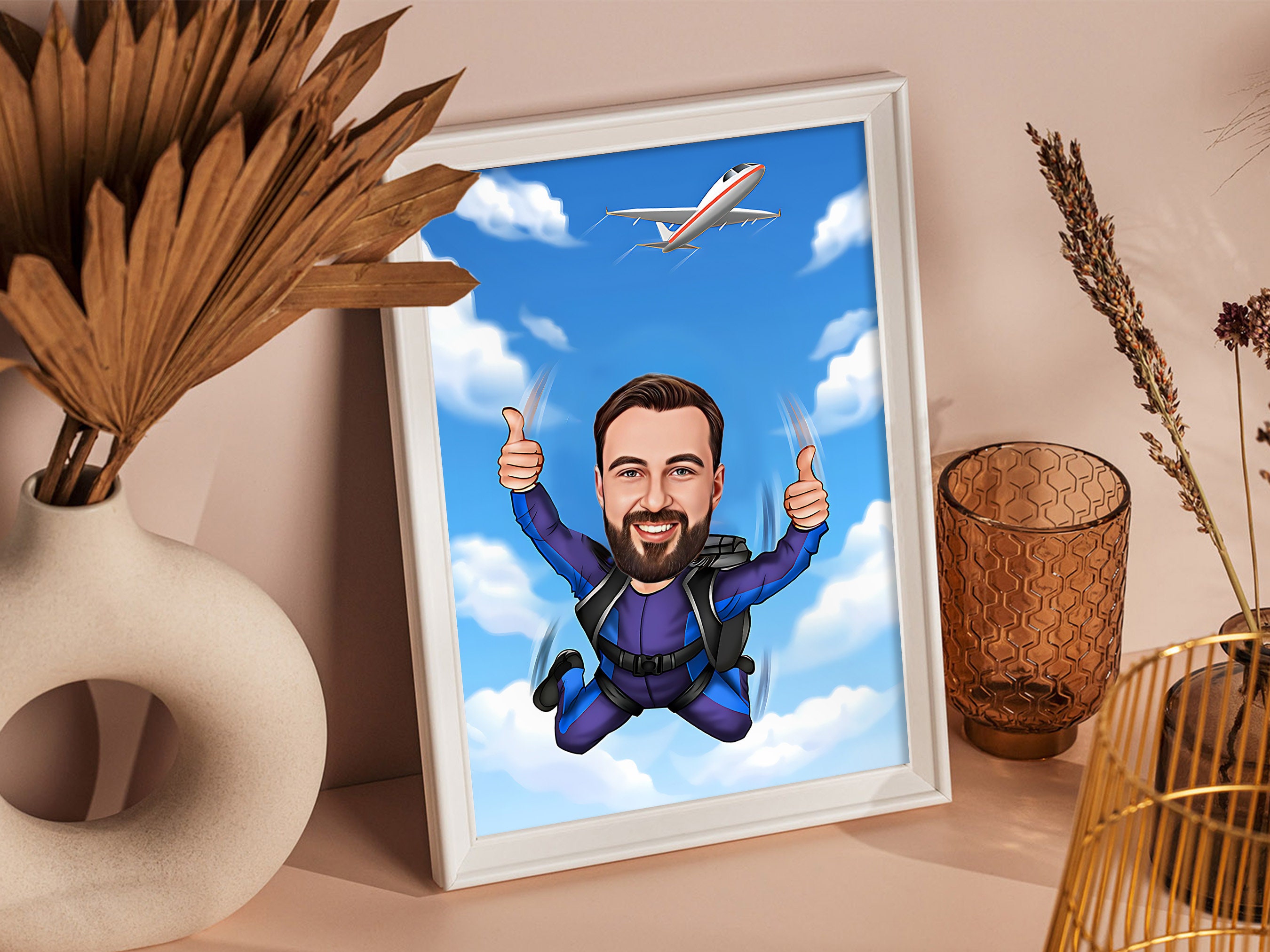 Custom Skydiver Cartoon Portrait, Skydiver Caricature, Skydiver Gift ...