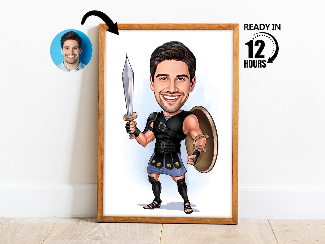 Custom Gladiator Cartoon Portrait, Custom Gladiator Caricature Drawing ...