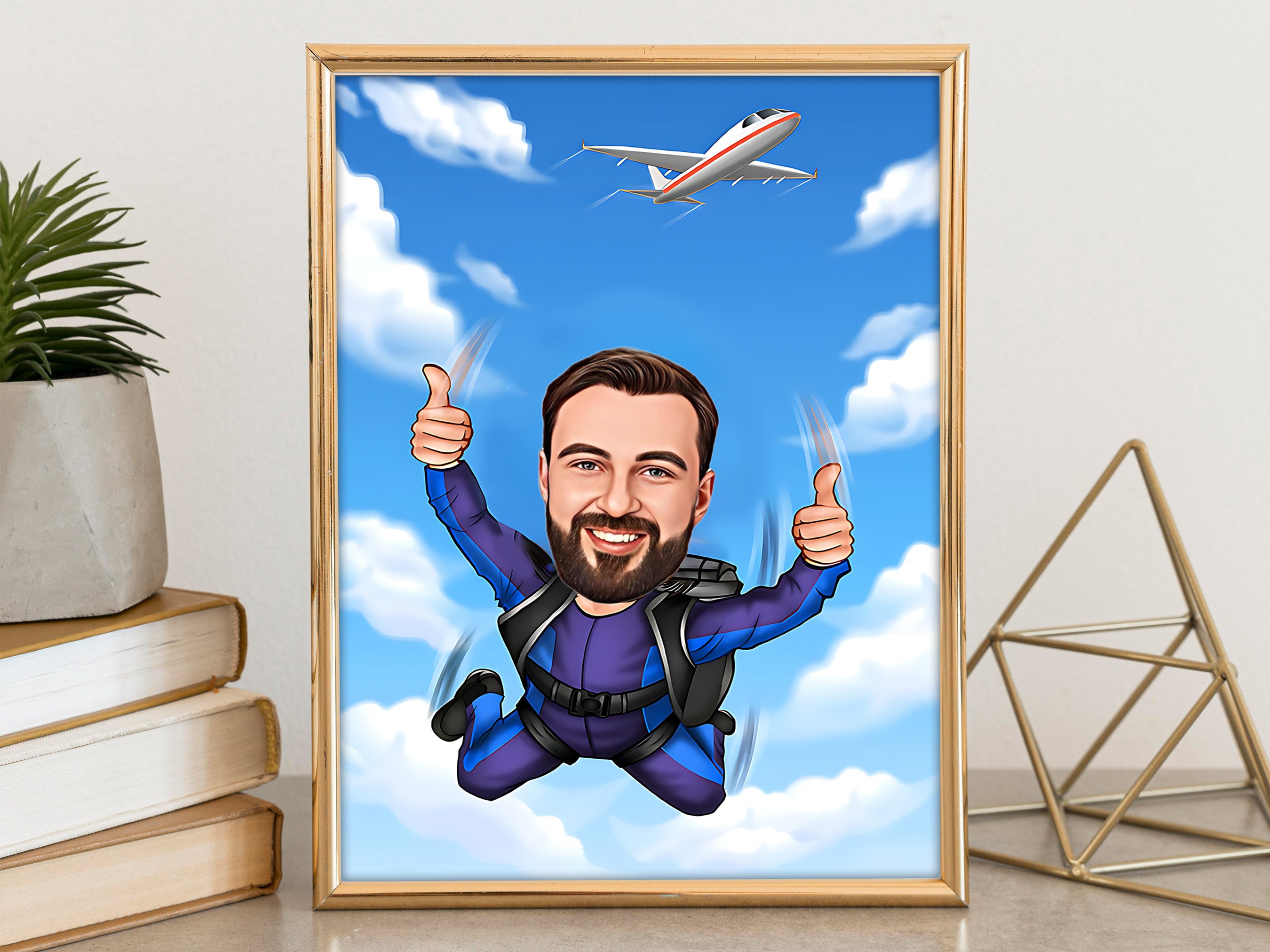 Custom Skydiver Cartoon Portrait, Skydiver Caricature, Skydiver Gift ...
