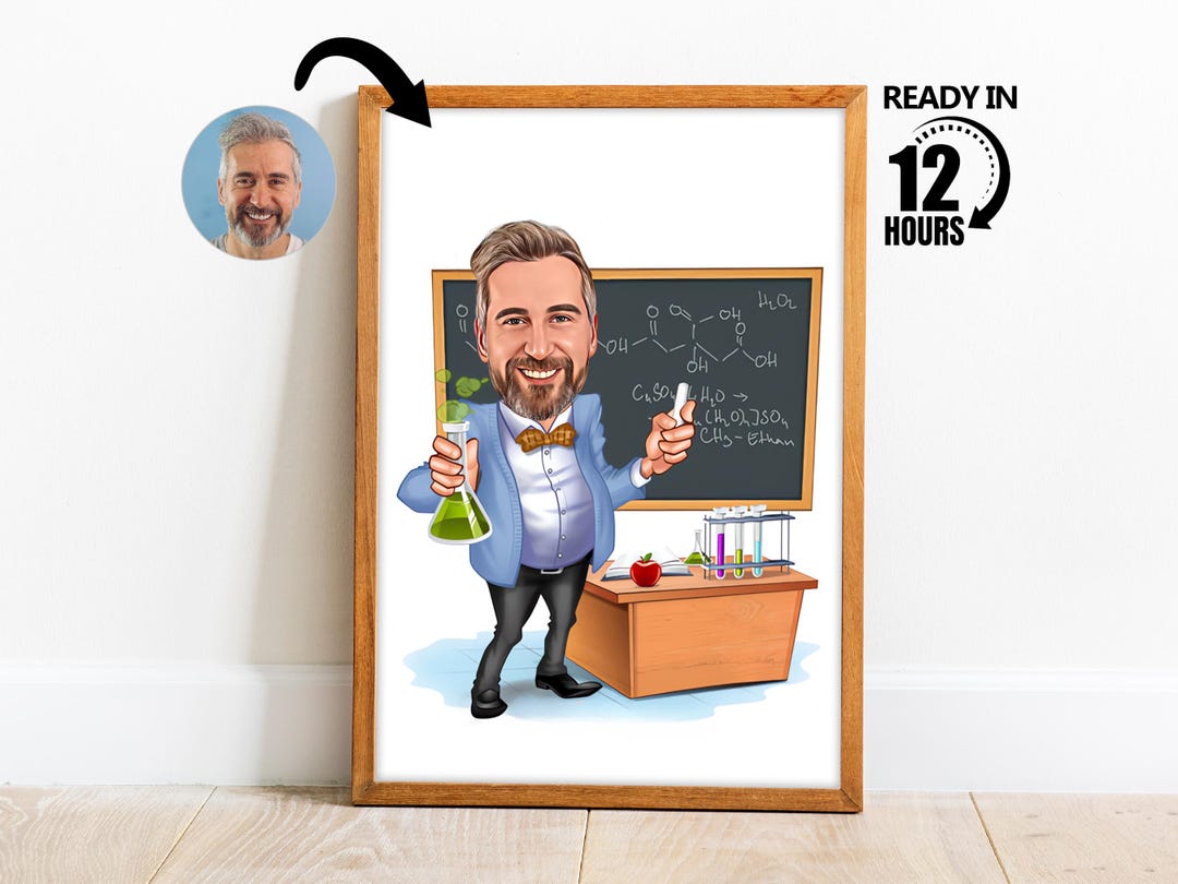 Custom Chemistry Teacher Cartoon,personalized Teacher Portrait ...
