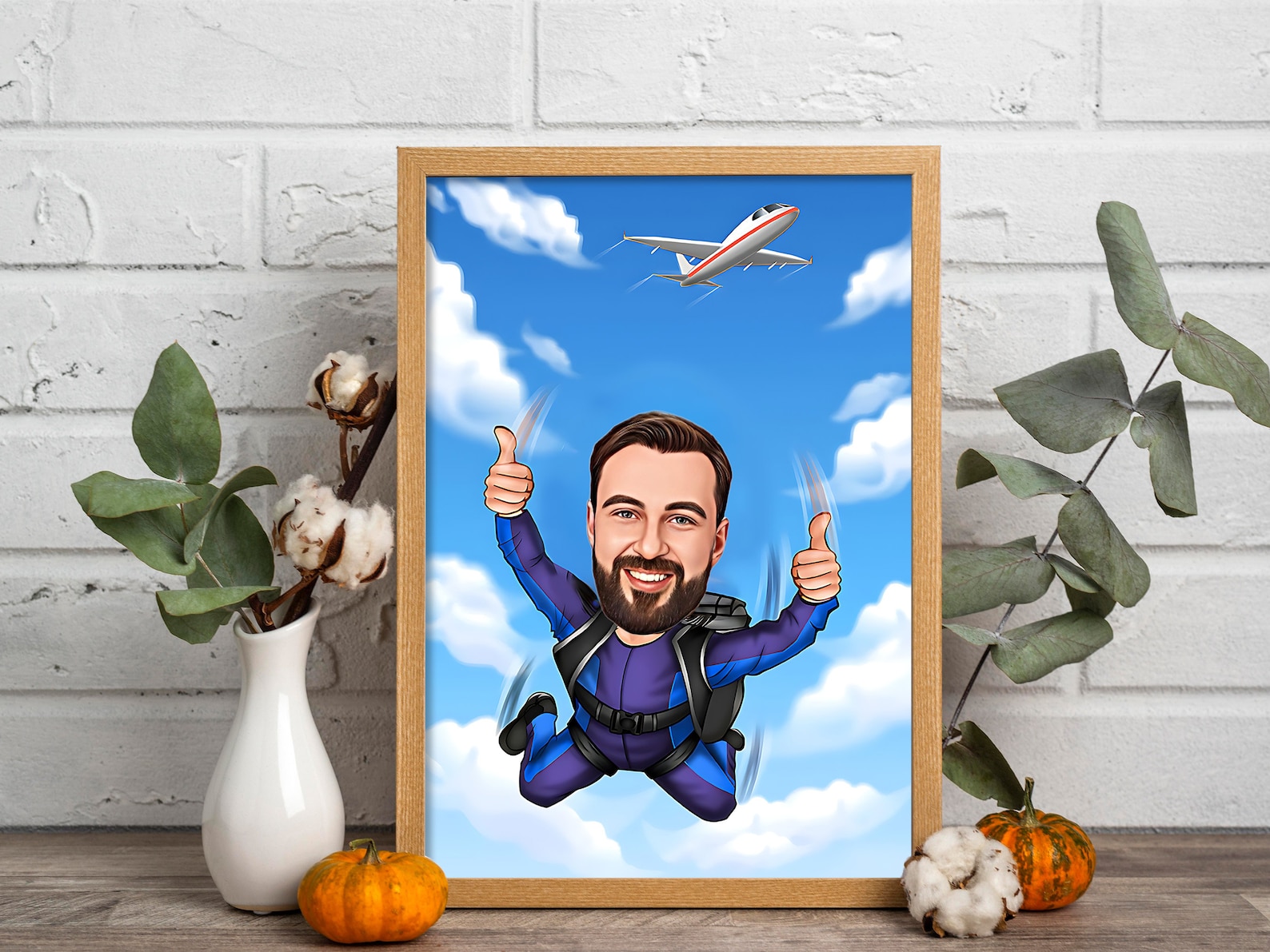 Custom Skydiver Cartoon Portrait, Skydiver Caricature, Skydiver Gift ...