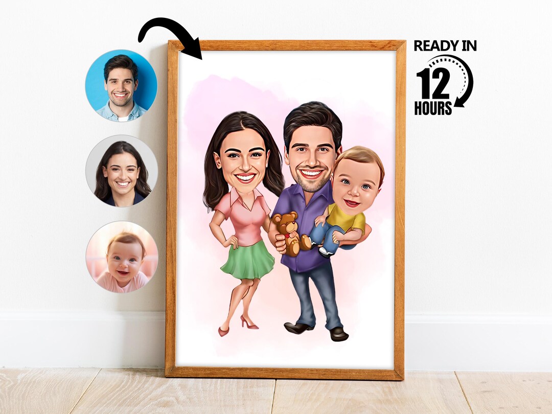 Custom Family Cartoon Portrait, Custom Family Portrait, Personalized ...