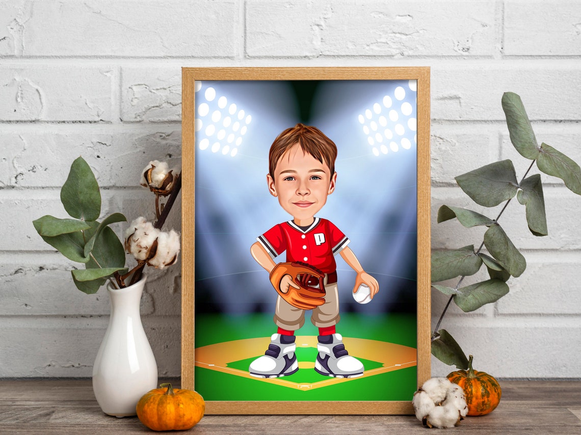 Custom Kid Baseball Player Caricature, Funny Baseball Player, Boy ...