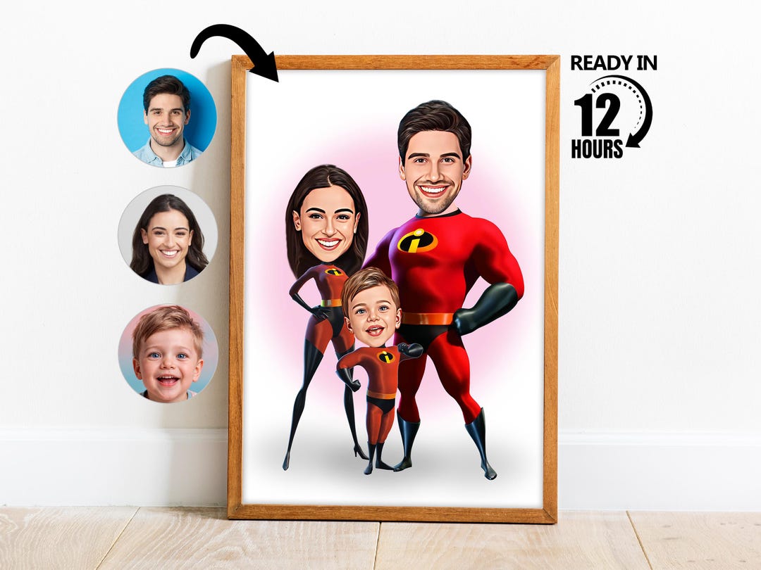 Custom Super Family Cartoon Portrait, Super Family Portrait,gift for ...