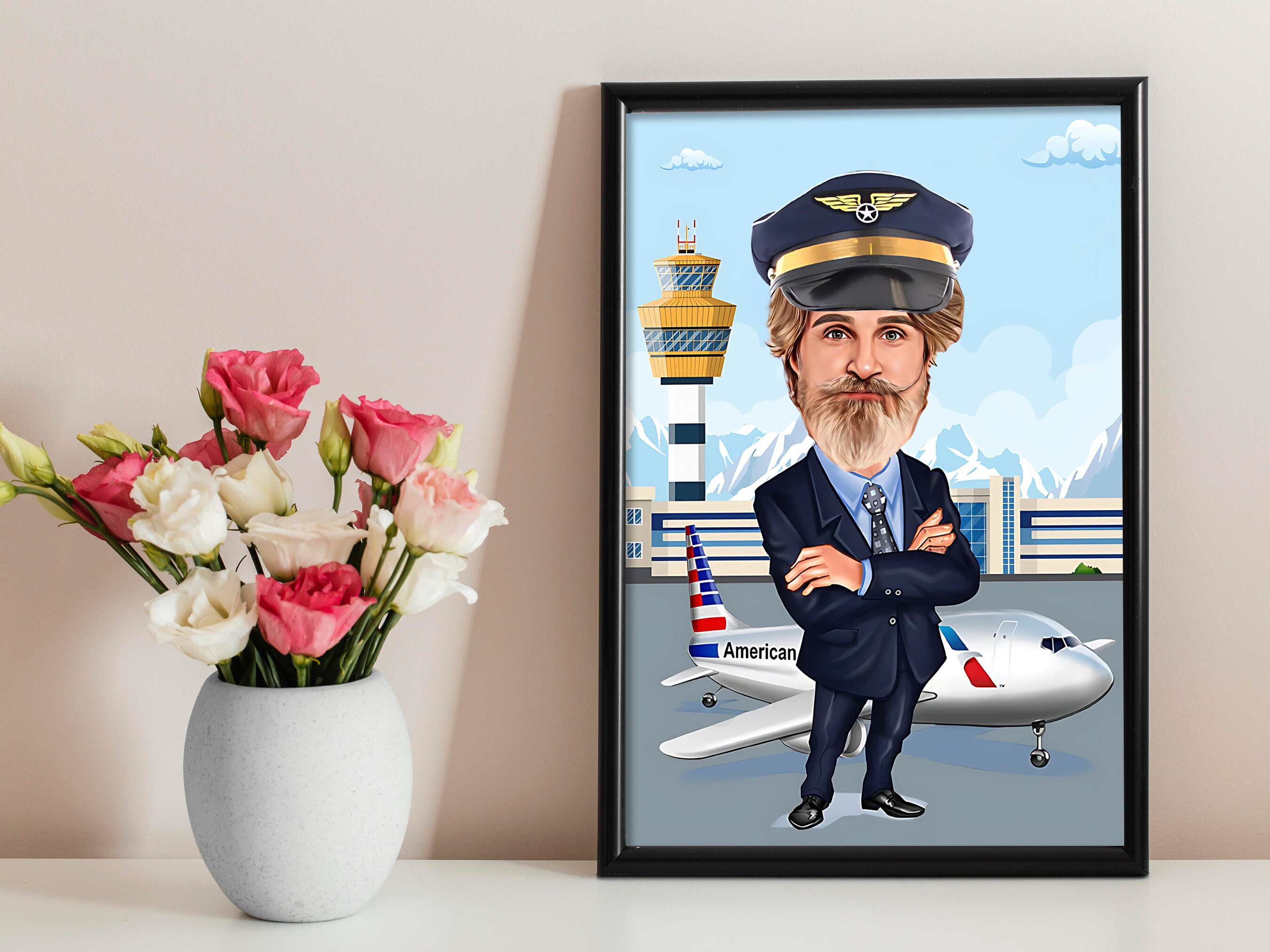 Custom Pilot Cartoon Portrait, Pilot Portrait,pilot Gift,pilot ...