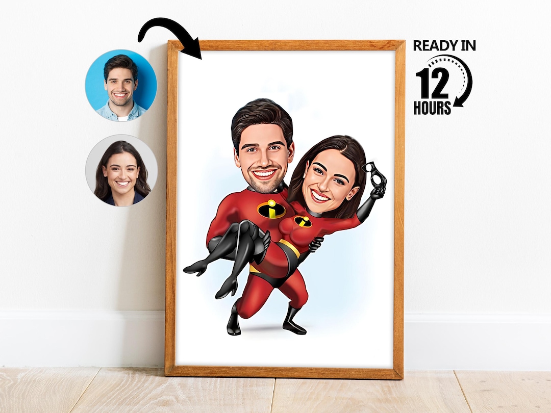 Custom Superheroes Couple Cartoon Portrait, Couple Portrait,couple ...