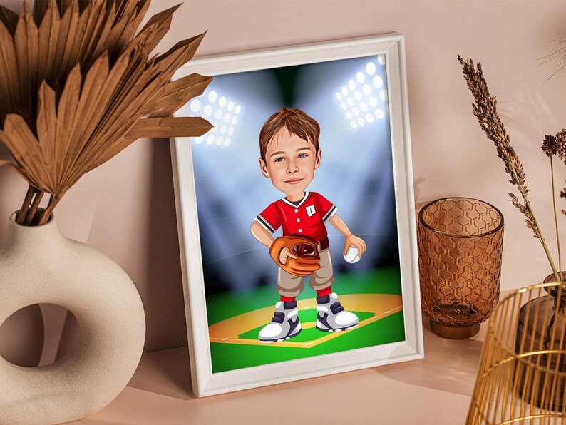 Custom Kid Baseball Player Caricature, Funny Baseball Player, Boy ...