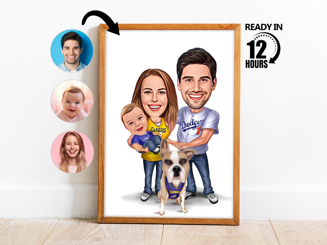 Custom Family Cartoon Portrait, Custom Family Portrait, Personalized ...
