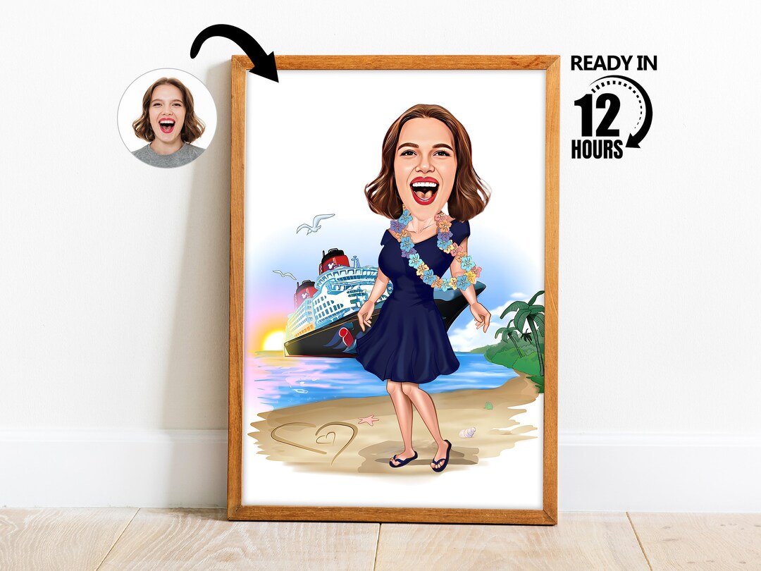 Custom Girl Cartoon Portrait,personalized Beach Cartoon Portrait,gift ...