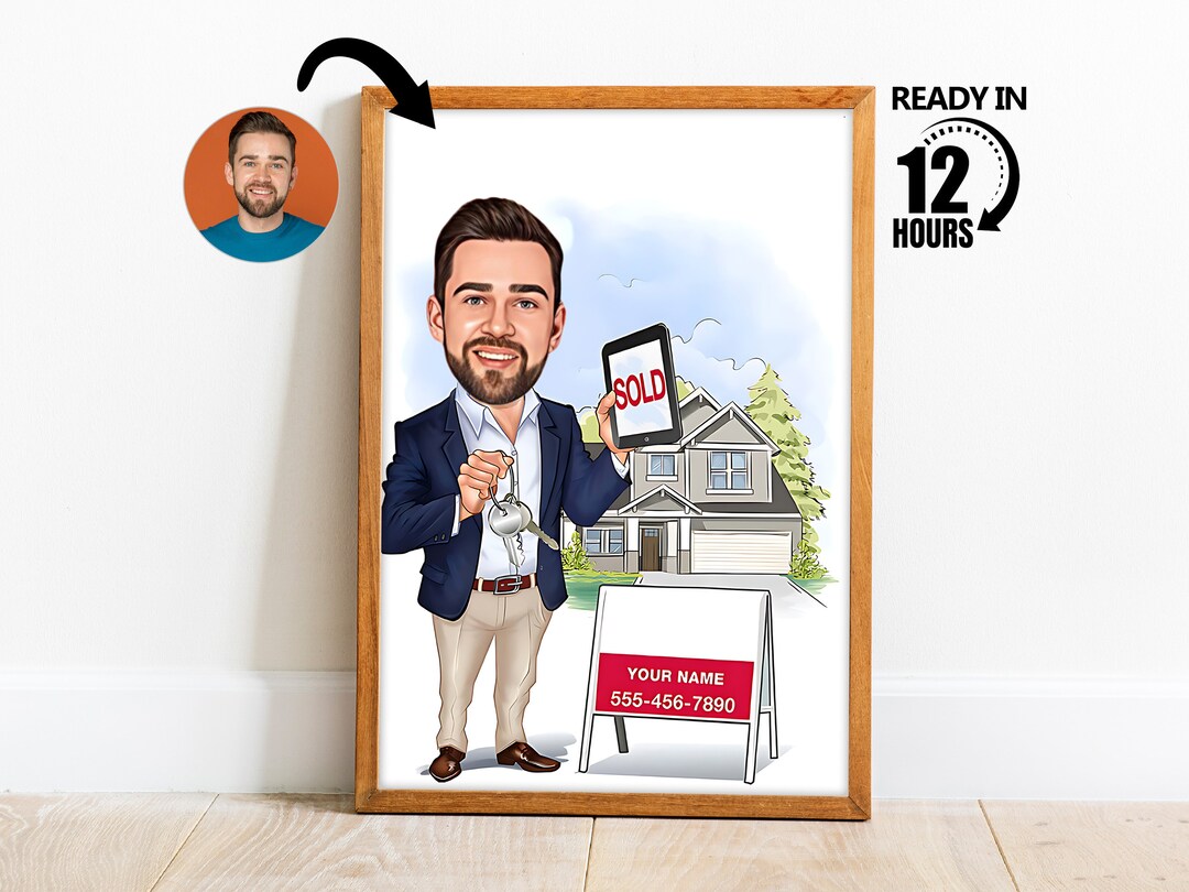 Custom Real Estate Cartoon Portrait,custom Realtor Caricature Drawing ...