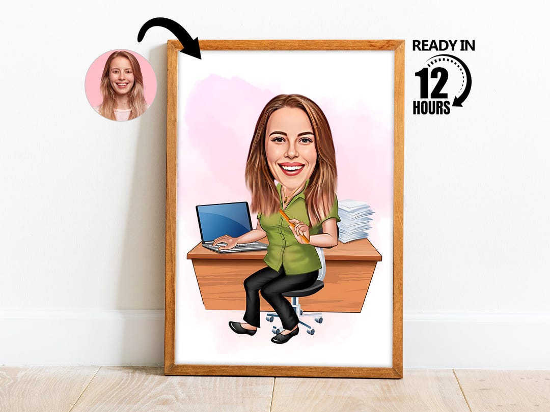 Custom Woman Office Coworker Cartoon Portrait,personalized Woman Worker ...