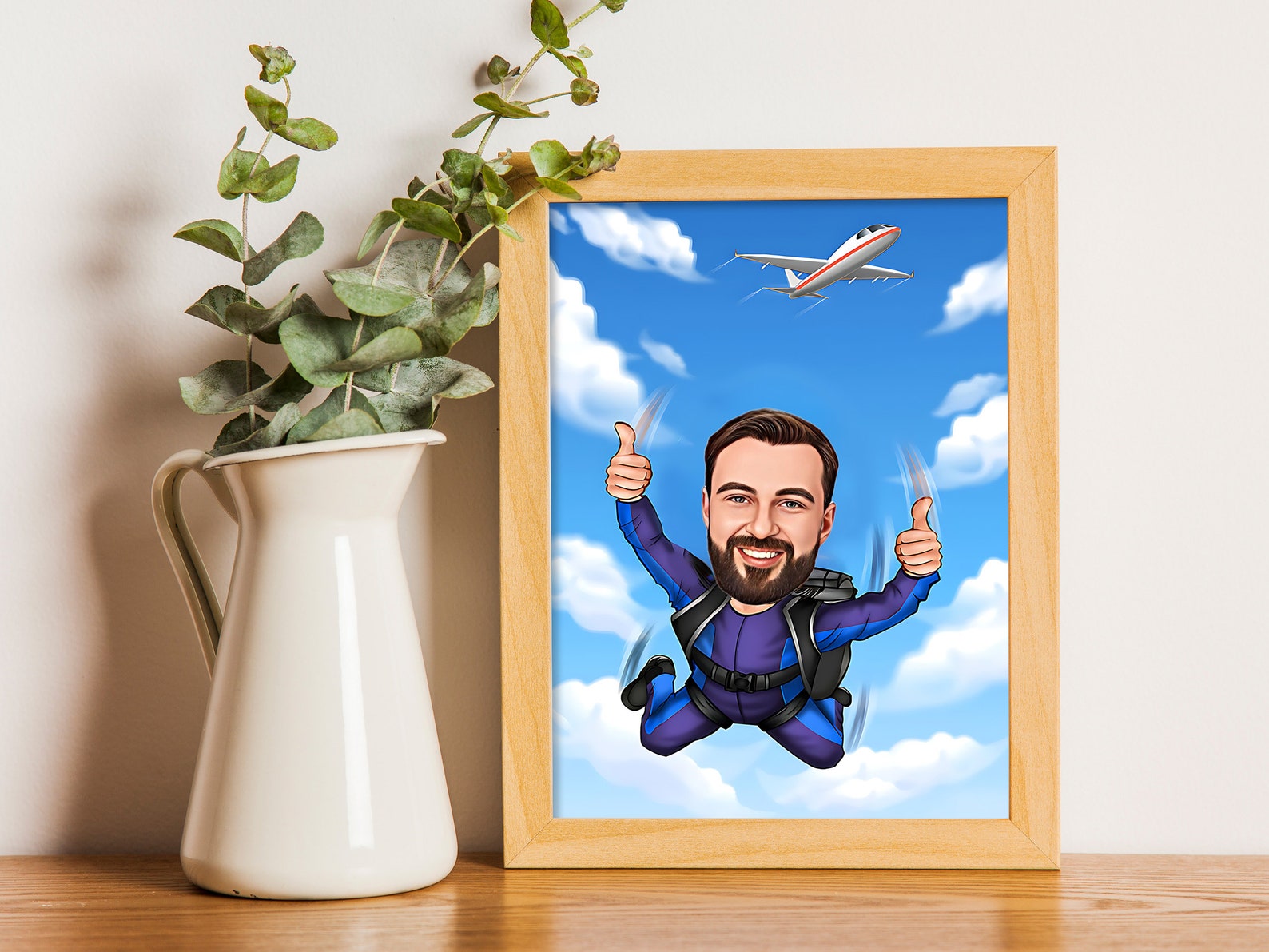 Custom Skydiver Cartoon Portrait, Skydiver Caricature, Skydiver Gift ...