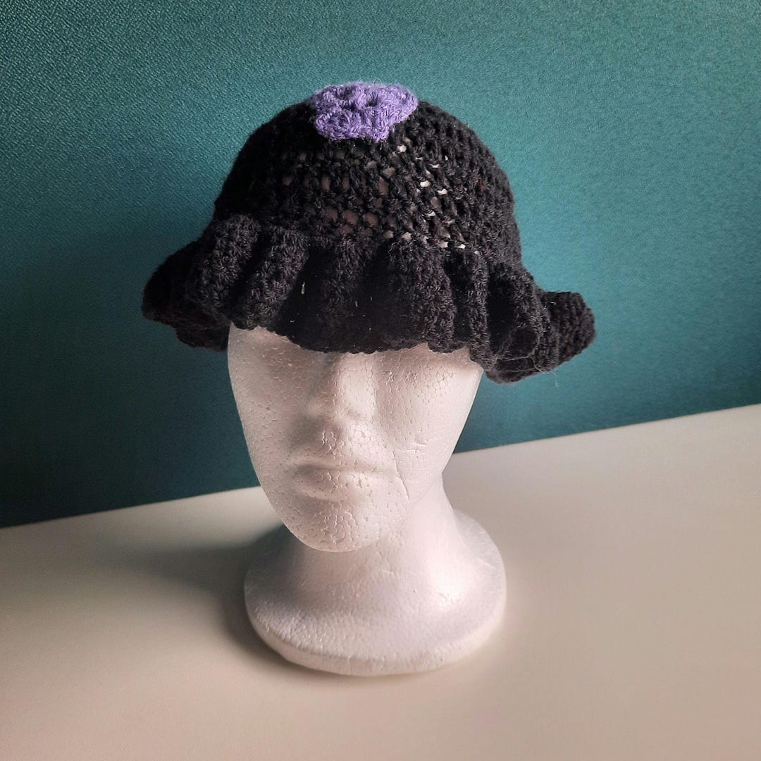 Kuromi Crochet Ruffle Hat, Crochet Kuromi Ruffle Hat – Handmade Kawaii ...