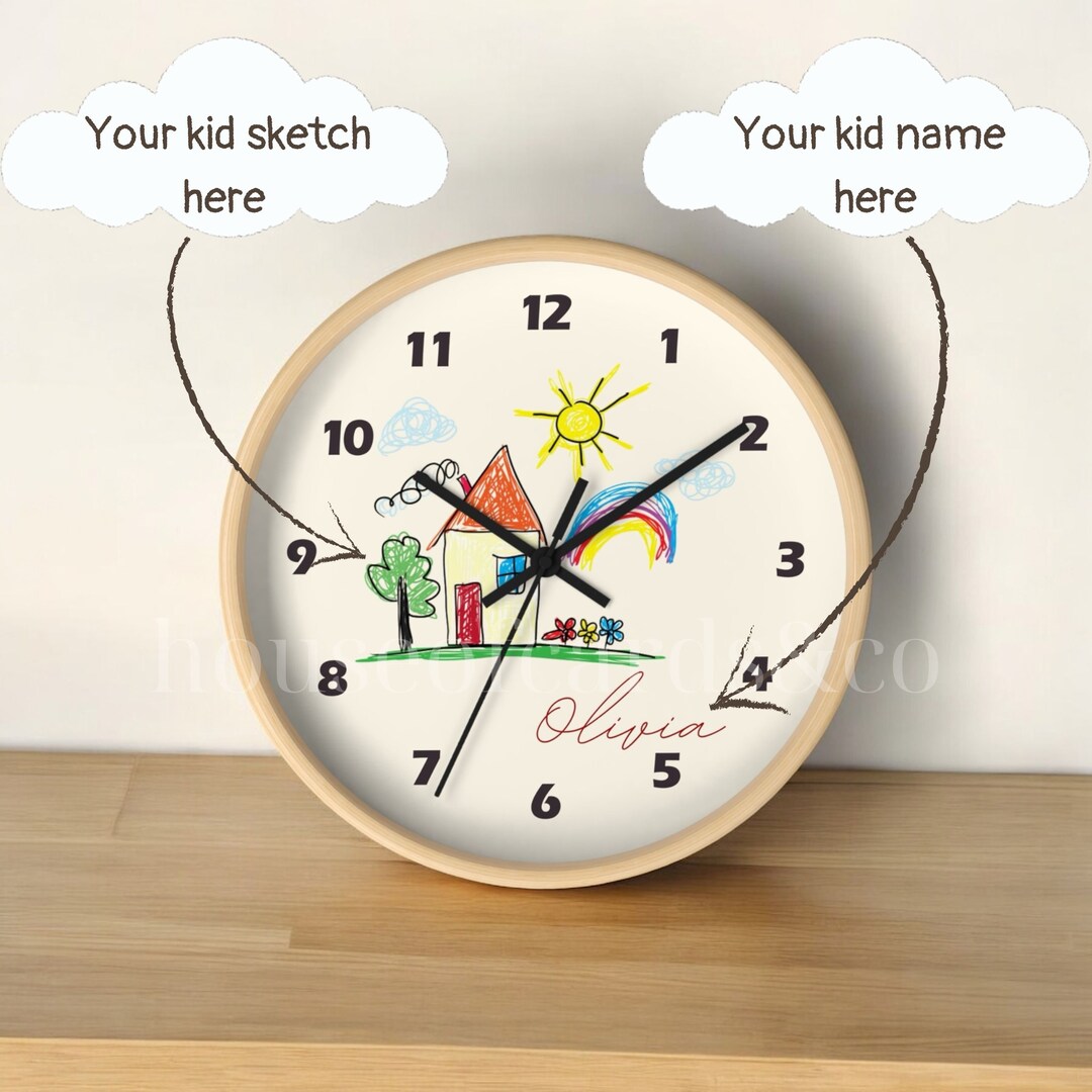 Clock With Sketch Your Kid Custom Clock Personalized Clock Clock Wall ...