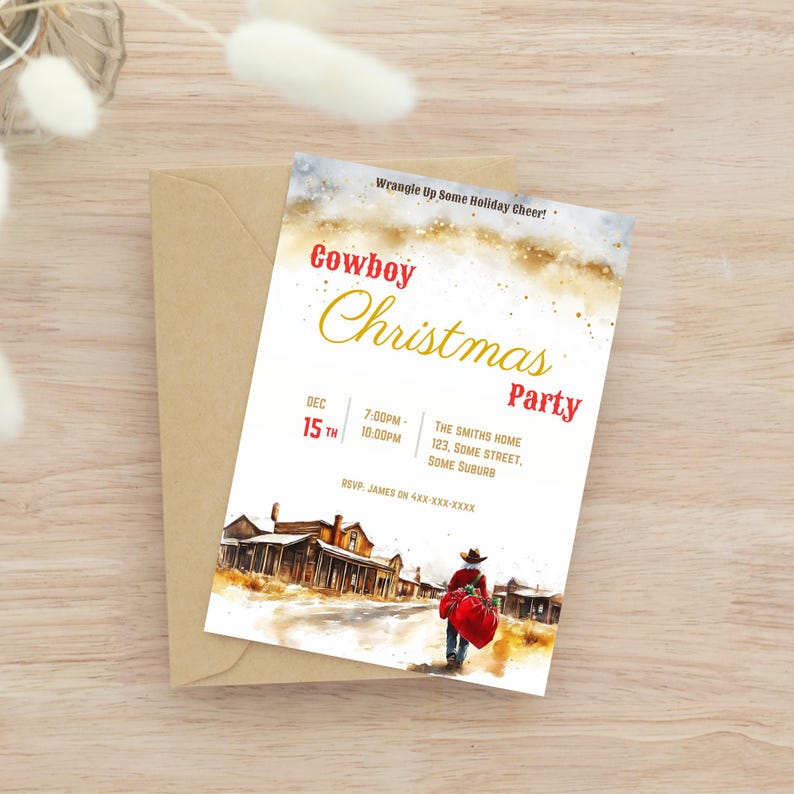 Cowboy Christmas Party Invitation | Country Western Christmas Invite ...