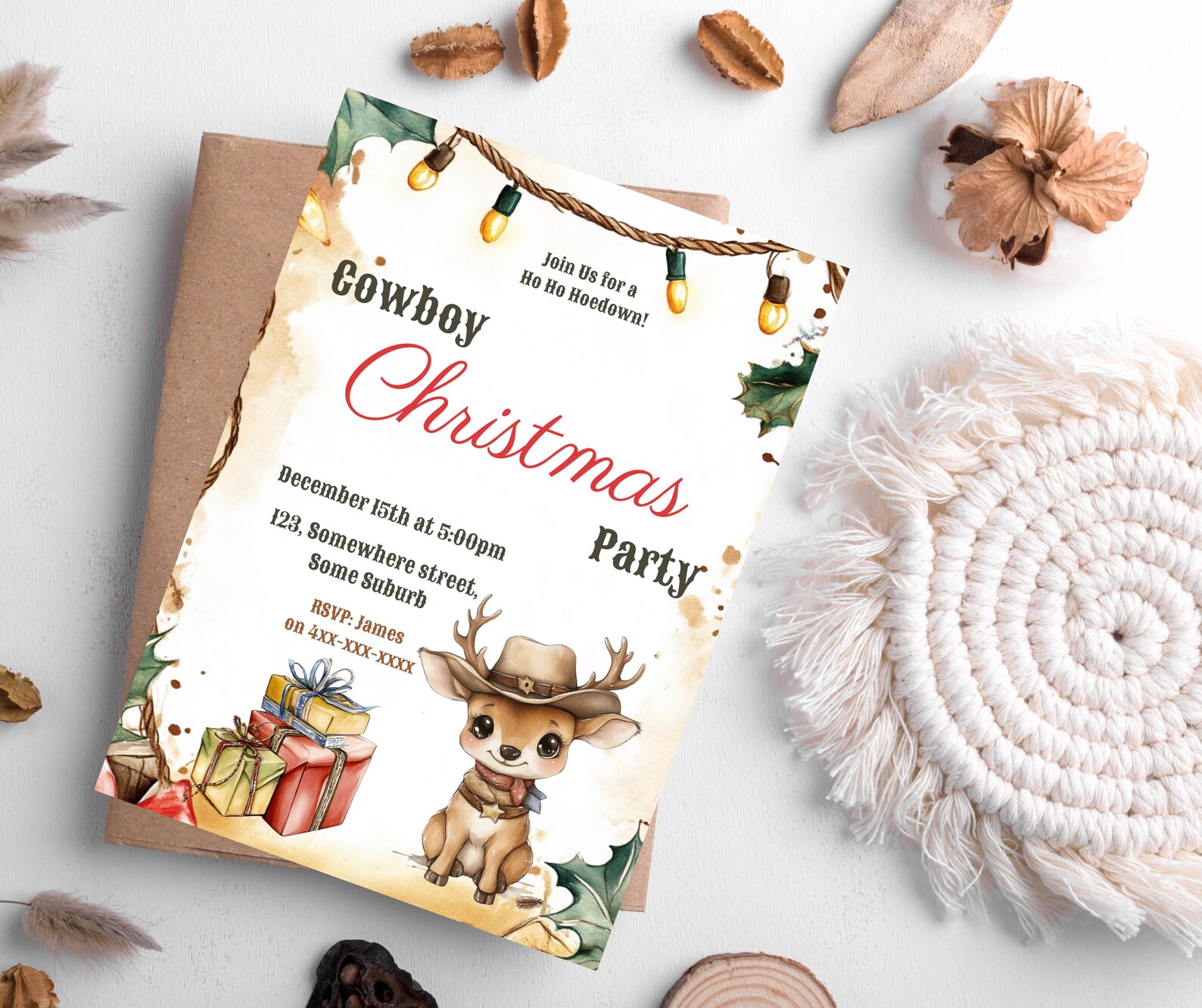 Editable Christmas Hoedown Invitation - Cowboy Christmas Party ...