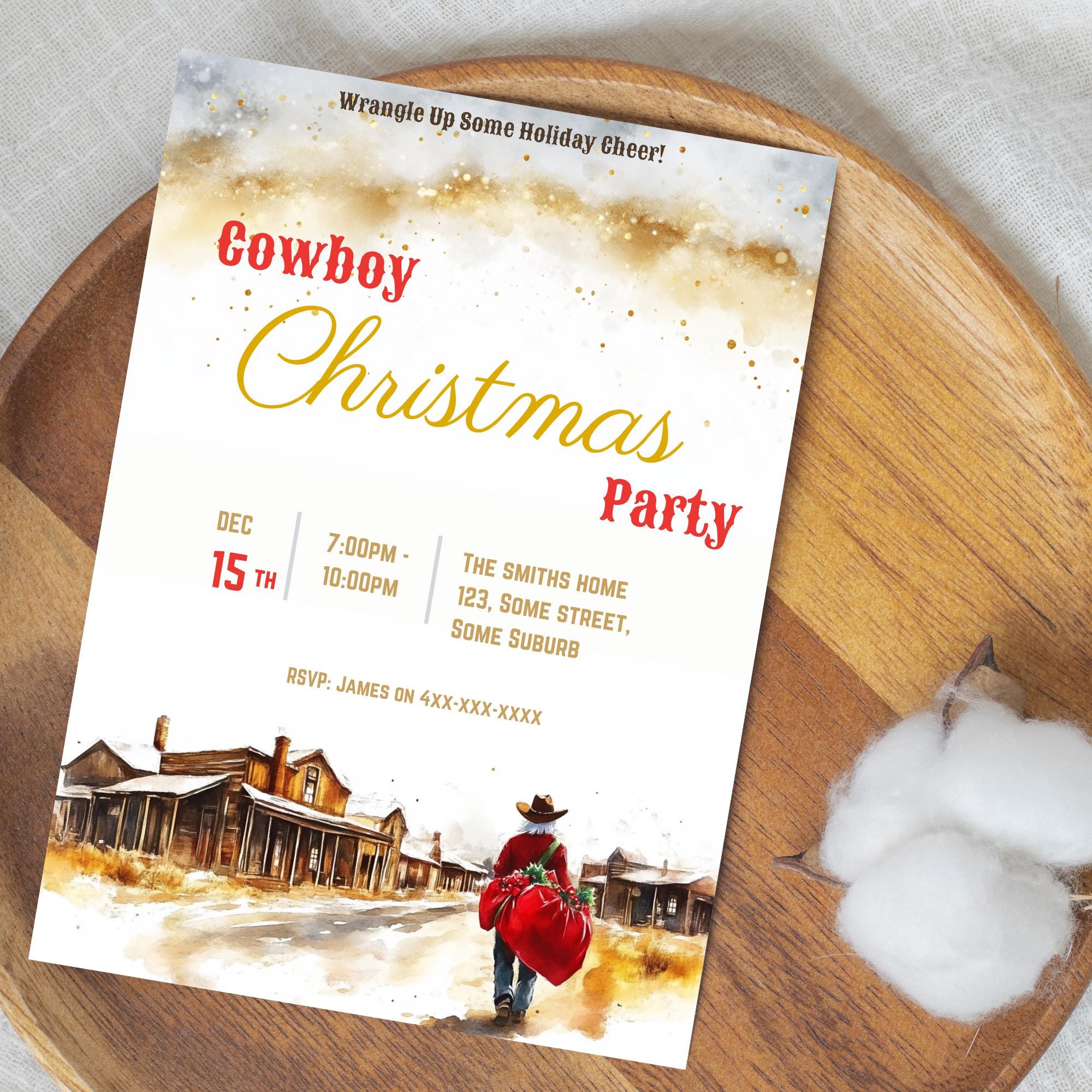 Cowboy Christmas Party Invitation | Country Western Christmas Invite ...