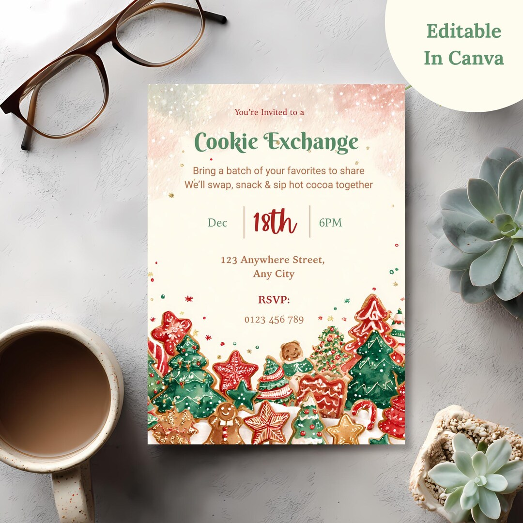 Editable Cookie Exchange Invitation, Christmas Cookie Swap Party Invite ...