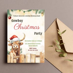 Cowboy Christmas Party Invitation Editable Holiday Invite Western ...