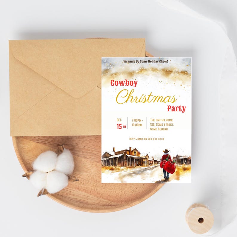 Cowboy Christmas Party Invitation | Country Western Christmas Invite ...
