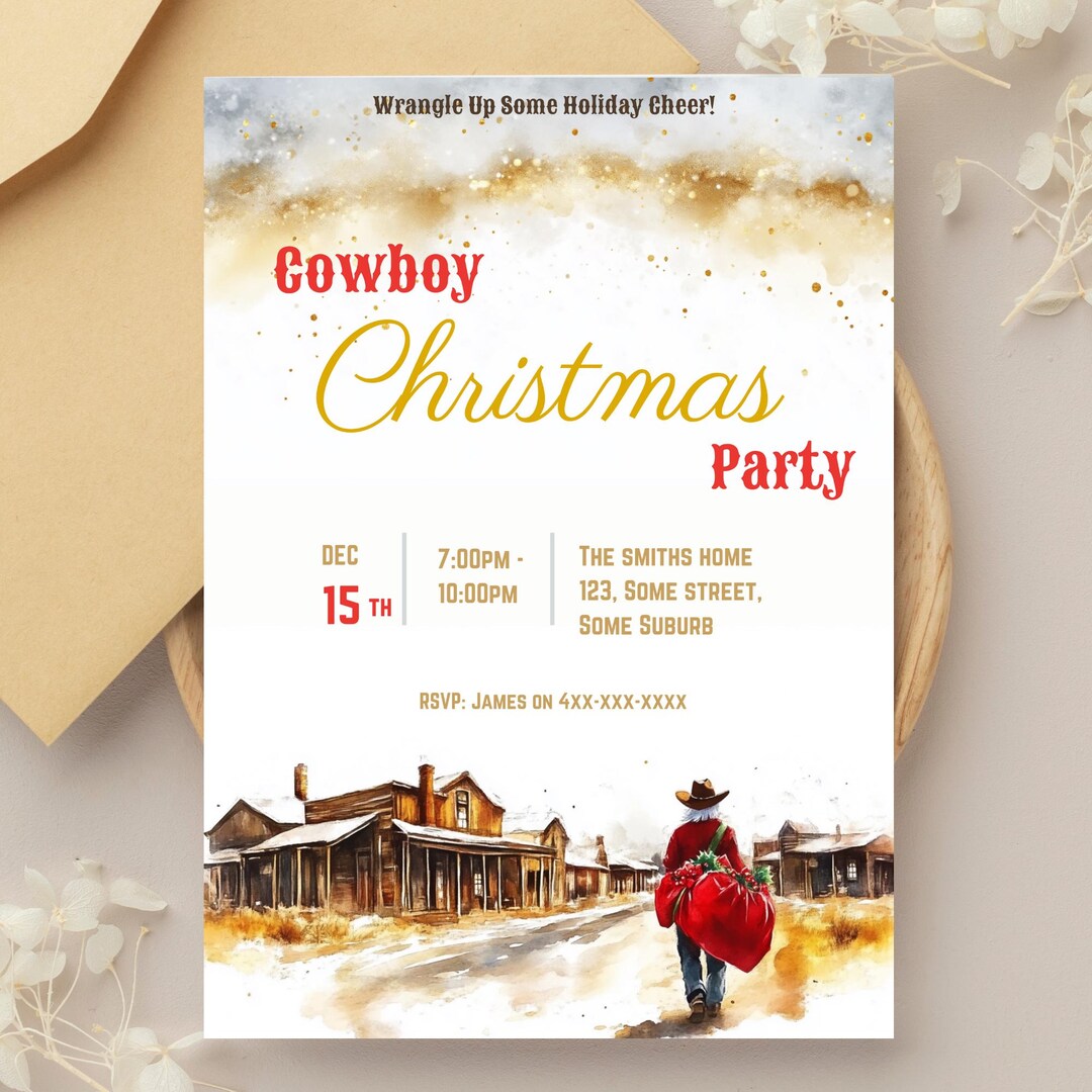 Cowboy Christmas Party Invitation | Country Western Christmas Invite ...