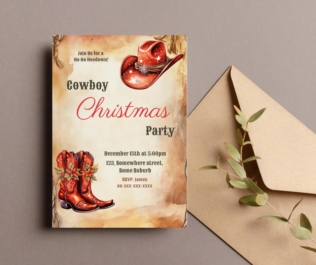 Western Christmas Party Invitation Template Cowboy Christmas Party ...