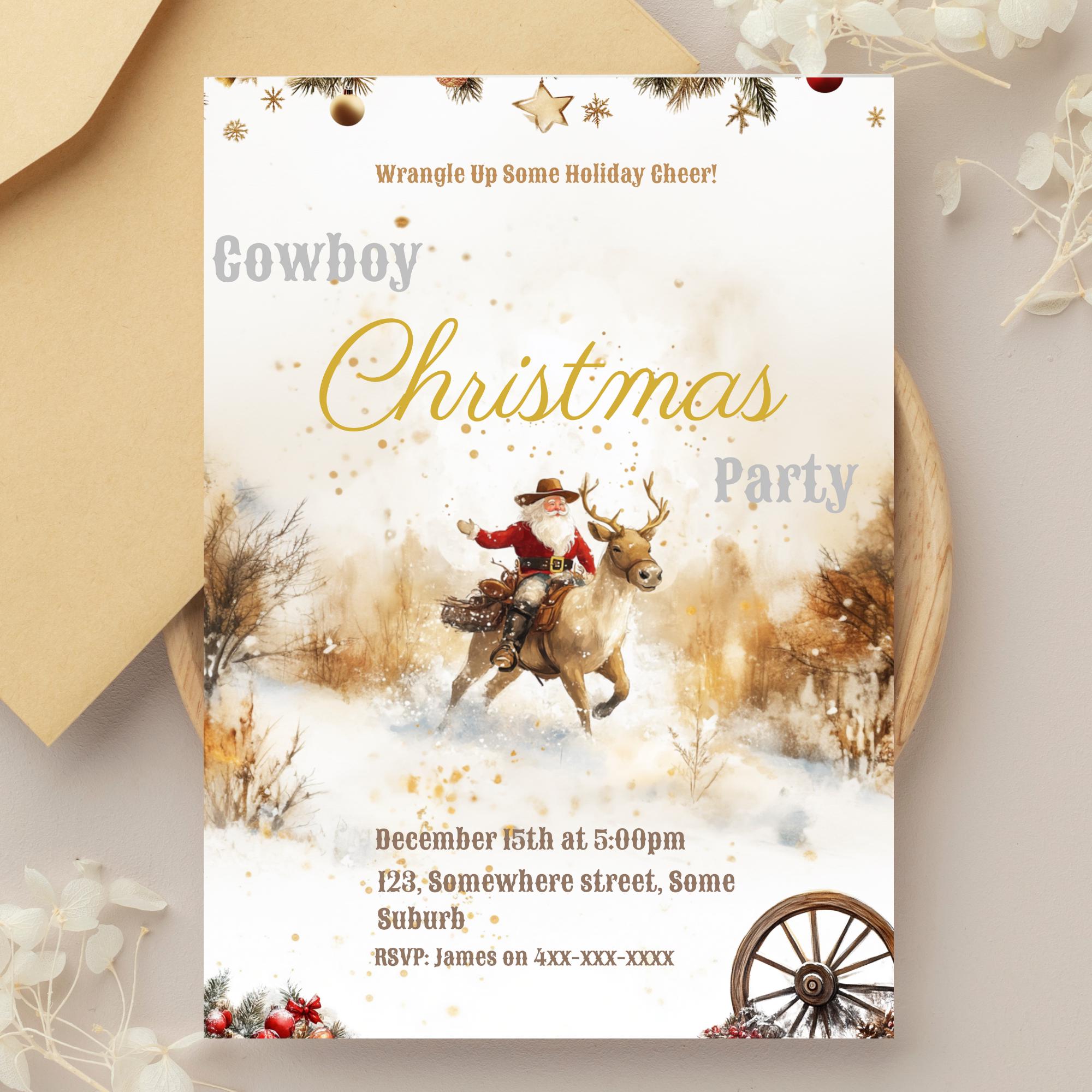 Cowboy Christmas Party Invitation, Christmas Party Invitation Country ...