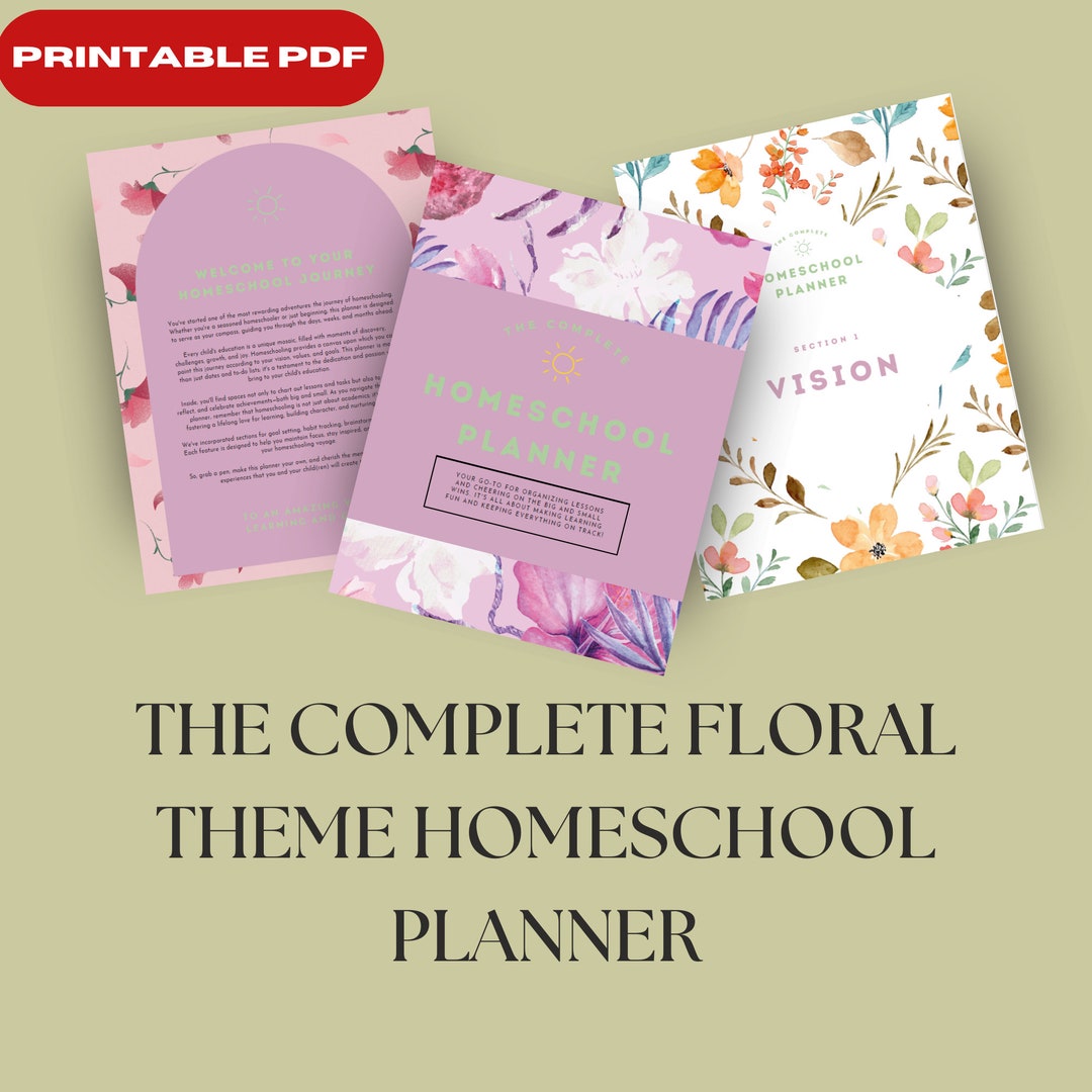 Homeschool Planner Printable Floral-themed - Yearly, Monthly, Weekly ...
