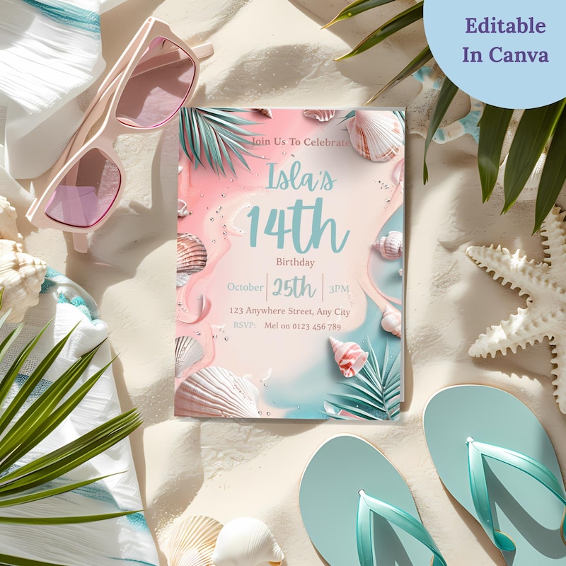 Tropical Beachy Invitation - Etsy