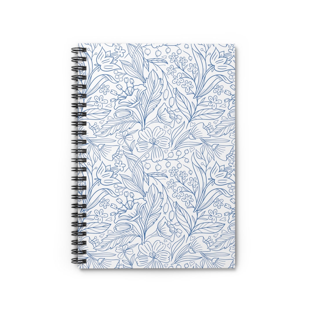 Blue Coastal Spiral Notebook, Back-to-school Notebook, Blue Floral ...