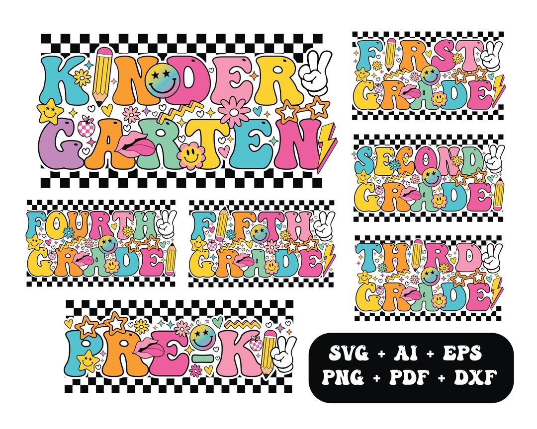 Retro Back to School Bundle Png Svg , Kindergarten, Pre-k, School ...