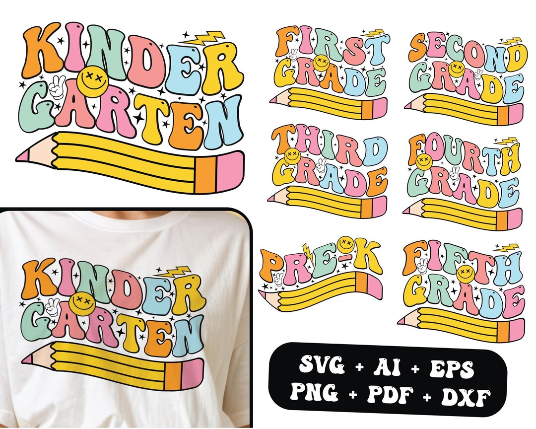 Retro Back to School Bundle Png Svg , Kindergarten, Pre-k, School ...