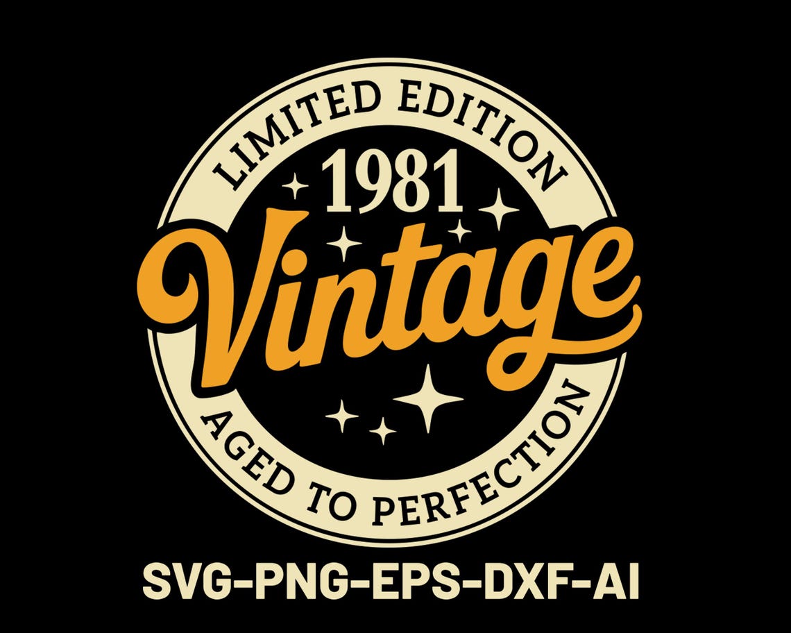 Retro Vintage 1981 Birthday Svg Png, Aged to Perfection, Limited ...