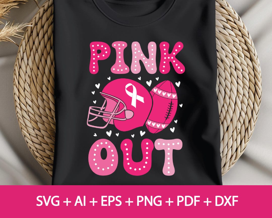Breast Cancer Football Pink Out Svg Png, Pink Ribbon Svg, American ...