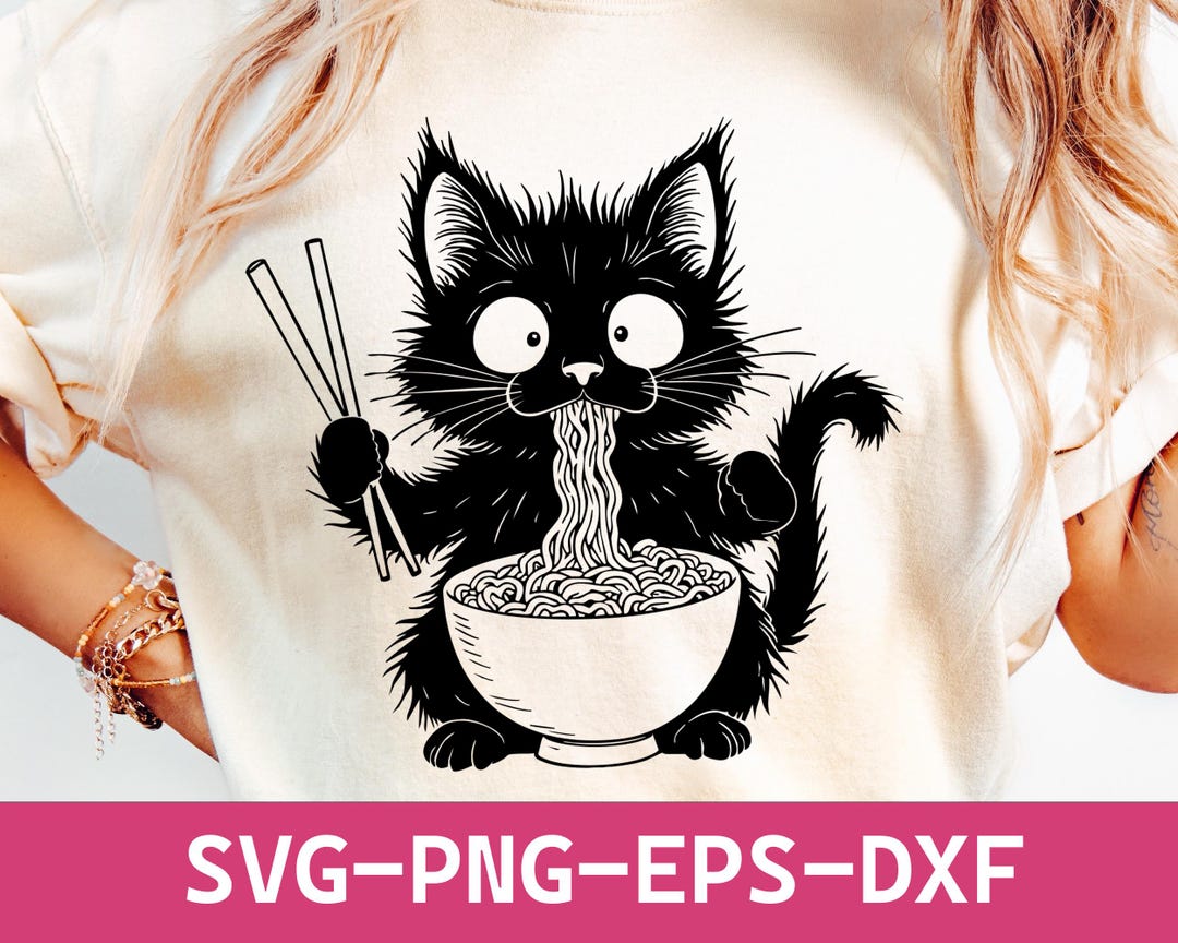 Cute Cat Svg Png, Japanese Noodle Cat Svg Png, Cartoon Cat Svg, Cat ...
