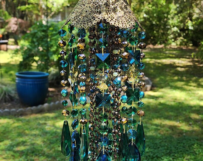 Wind Chime, Crystal Wind Chime, Boho Wind Chime, Teal and Emerald Wind ...