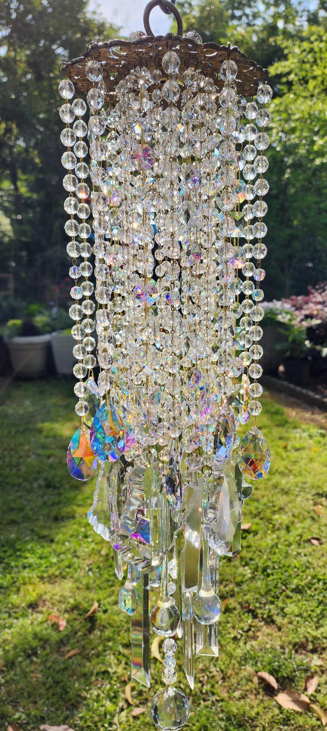 Wind Chime, Crystal Wind Chime, Clear and Aurora Borealis Crystal Wind ...