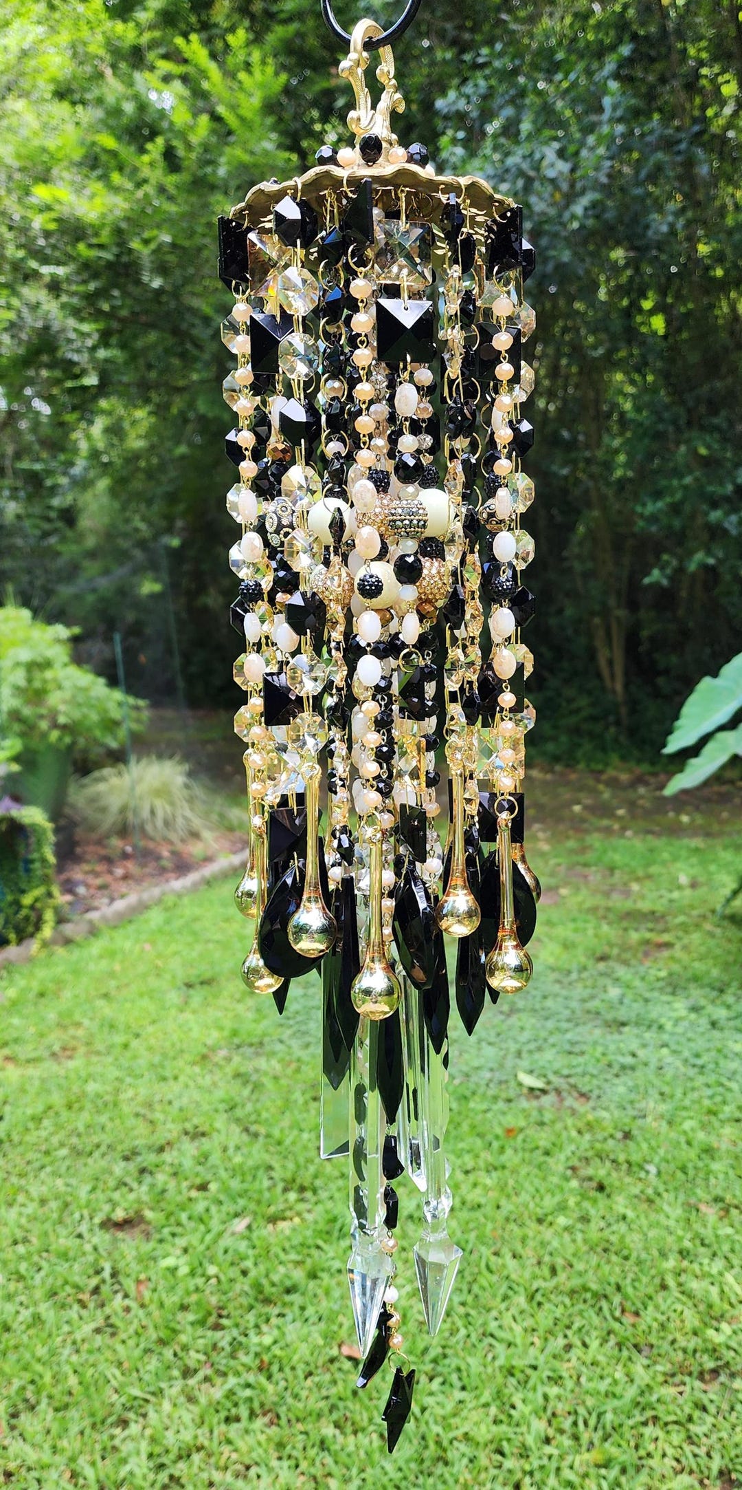 Wind Chime, Crystal Wind Chime, Jet Black and Cream and Golden Wind ...