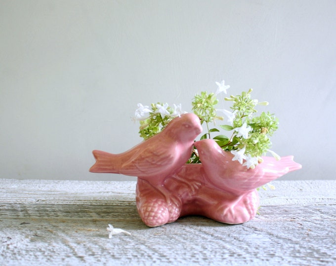 Vintage Pink Birds Planter - Etsy