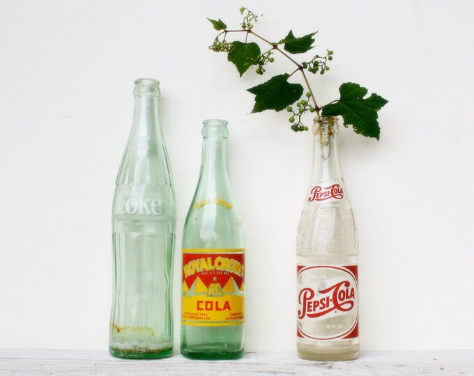 Set of Three Vintage Soda Bottles - Etsy