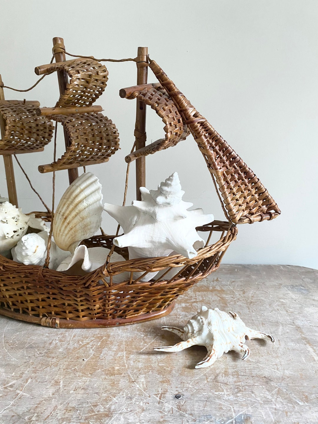 Vintage Mid Century 1960s Wicker Rattan Sailing Ship Planter All Wicker ...